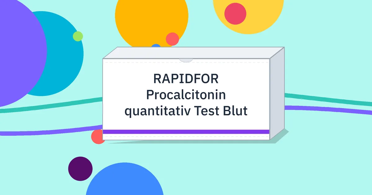 Symbolbild: Packung mit der Aufschrift RAPIDFOR Procalcitonin quantitativ Test Blut (PZN 19538363) – Verfügbarkeit und Bezug in Apotheken in Frankfurt am Main