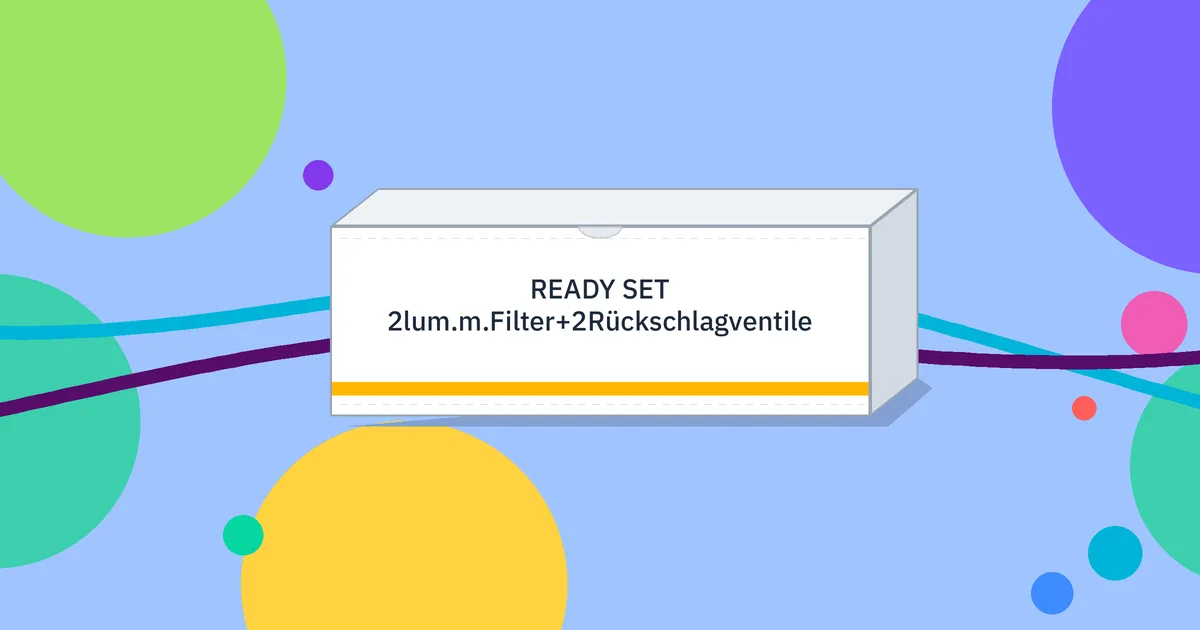 Symbolbild: Packung mit der Aufschrift READY SET 2lum.m.Filter+2Rückschlagventile (PZN 13574518) – Verfügbarkeit und Bezug in Apotheken in Frankfurt am Main