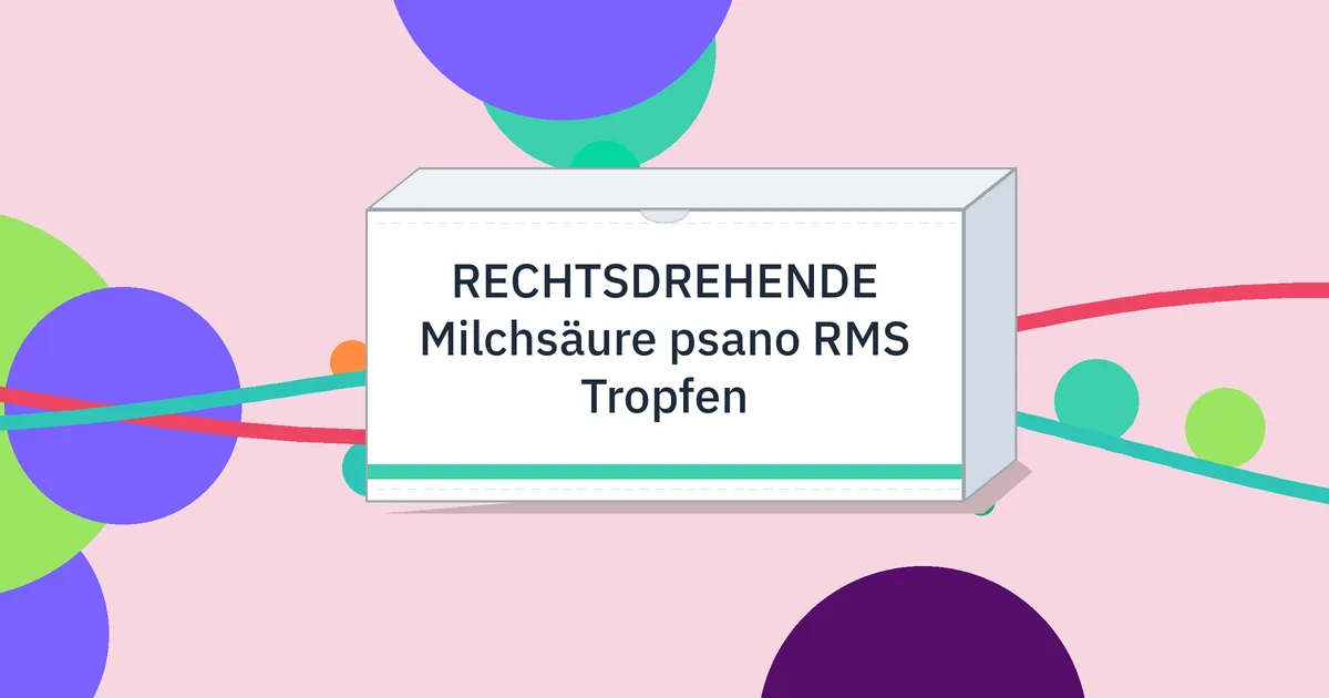 Symbolbild: Packung mit der Aufschrift RECHTSDREHENDE Milchsäure psano RMS Tropfen (PZN 17984992) – Verfügbarkeit und Bezug in Apotheken in Frankfurt am Main