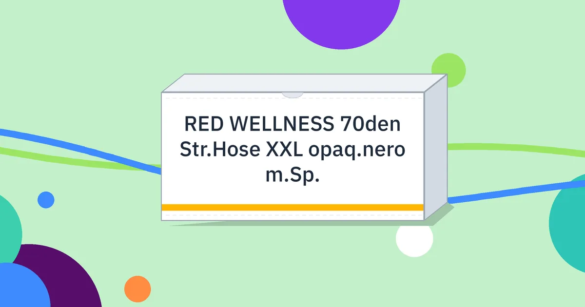 Symbolbild: Packung mit der Aufschrift RED WELLNESS 70den Str.Hose XXL opaq.nero m.Sp. (PZN 16176534) – Verfügbarkeit und Bezug in Apotheken in Frankfurt am Main