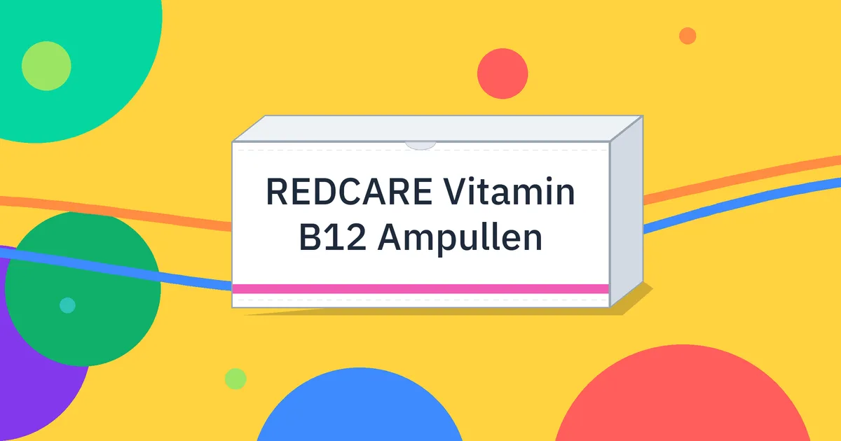 Symbolbild: Packung mit der Aufschrift REDCARE Vitamin B12 Ampullen (PZN 19511909) – Verfügbarkeit und Bezug in Apotheken in Frankfurt am Main