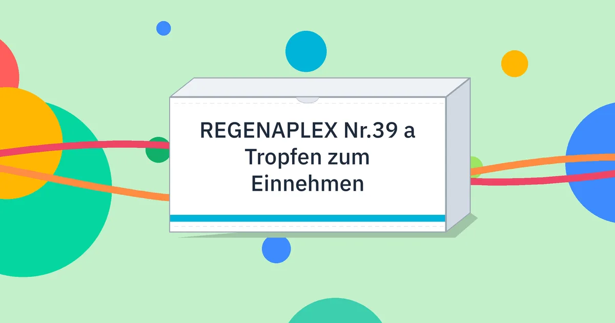 Symbolbild: Packung mit der Aufschrift REGENAPLEX Nr.39 a Tropfen zum Einnehmen (PZN 02642553) – Verfügbarkeit und Bezug in Apotheken in Frankfurt am Main