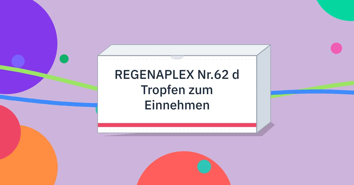 Symbolbild: Packung mit der Aufschrift REGENAPLEX Nr.62 d Tropfen zum Einnehmen (PZN 02643110) – Verfügbarkeit und Bezug in Apotheken in Frankfurt am Main