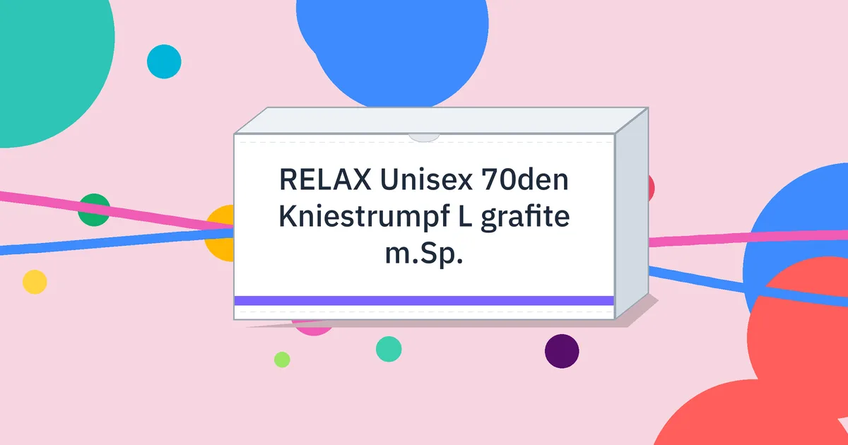 Symbolbild: Packung mit der Aufschrift RELAX Unisex 70den Kniestrumpf L grafite m.Sp. (PZN 01380016) – Verfügbarkeit und Bezug in Apotheken in Frankfurt am Main