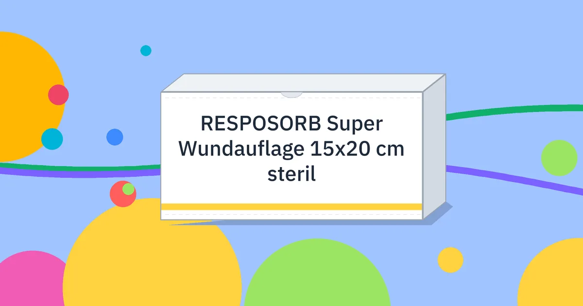 Symbolbild: Packung mit der Aufschrift RESPOSORB Super Wundauflage 15x20 cm steril (PZN 20846638) – Verfügbarkeit und Bezug in Apotheken in Frankfurt am Main