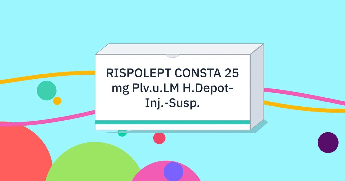 Symbolbild: Packung mit der Aufschrift RISPOLEPT CONSTA 25 mg Plv.u.LM H.Depot-Inj.-Susp. (PZN 01801127) – Verfügbarkeit und Bezug in Apotheken in Frankfurt am Main