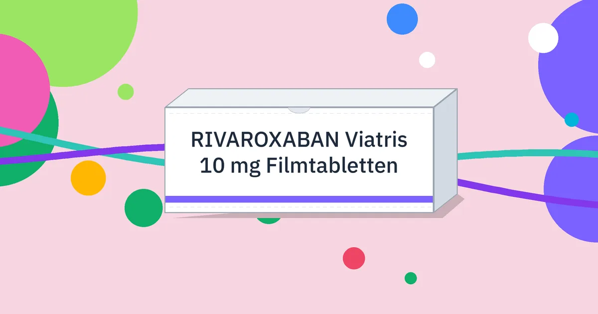 Symbolbild: Packung mit der Aufschrift RIVAROXABAN Viatris 10 mg Filmtabletten (PZN 18600539) – Verfügbarkeit und Bezug in Apotheken in Frankfurt am Main