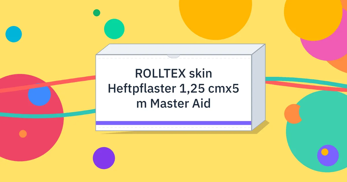 Symbolbild: Packung mit der Aufschrift ROLLTEX skin Heftpflaster 1,25 cmx5 m Master Aid (PZN 04367358) – Verfügbarkeit und Bezug in Apotheken in Frankfurt am Main
