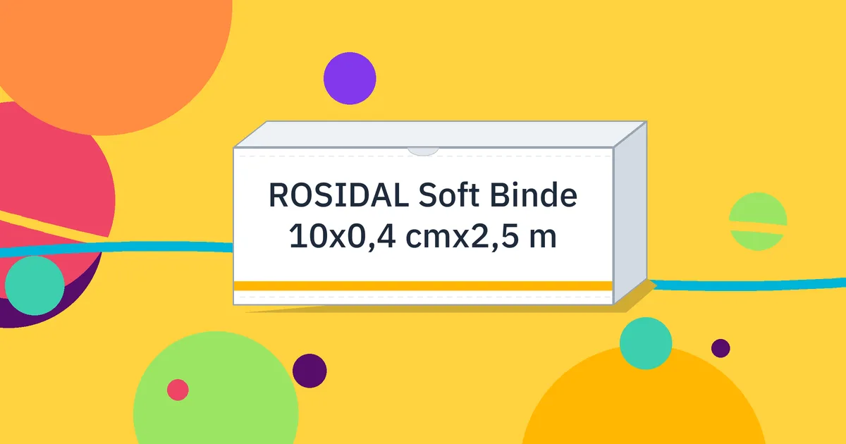 Symbolbild: Packung mit der Aufschrift ROSIDAL Soft Binde 10x0,4 cmx2,5 m (PZN 17851423) – Verfügbarkeit und Bezug in Apotheken in Frankfurt am Main