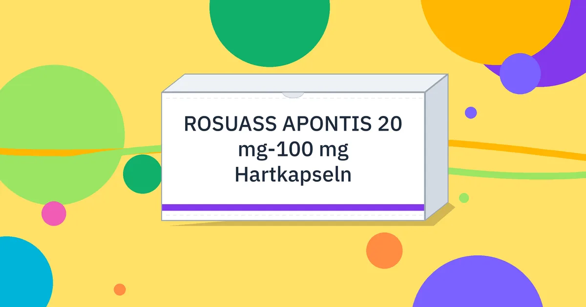 Symbolbild: Packung mit der Aufschrift ROSUASS APONTIS 20 mg-100 mg Hartkapseln (PZN 17841608) – Verfügbarkeit und Bezug in Apotheken in Frankfurt am Main