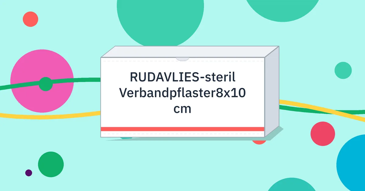Symbolbild: Packung mit der Aufschrift RUDAVLIES-steril Verbandpflaster8x10 cm (PZN 01631464) – Verfügbarkeit und Bezug in Apotheken in Frankfurt am Main