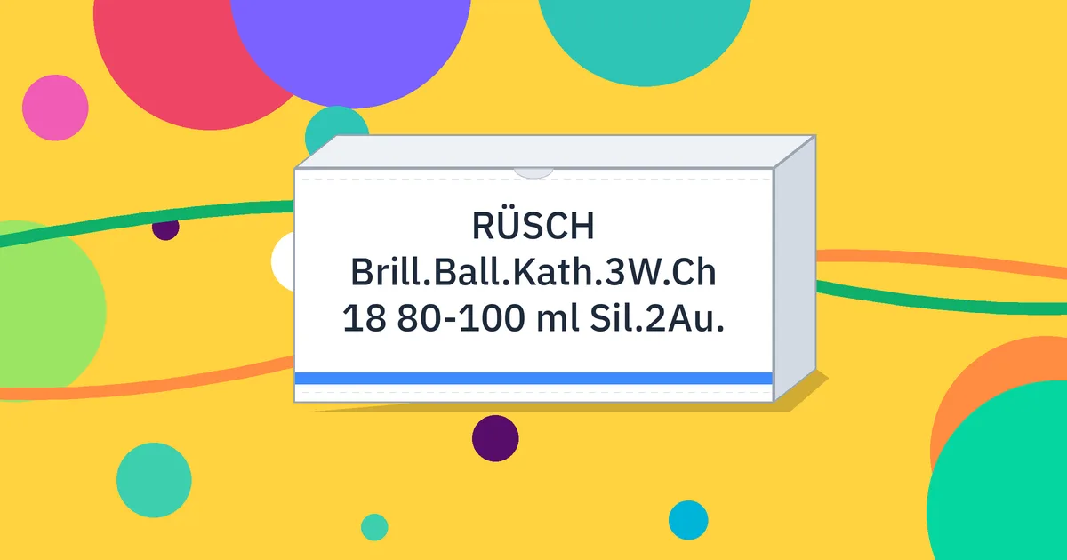 Symbolbild: Packung mit der Aufschrift RÜSCH Brill.Ball.Kath.3W.Ch 18 80-100 ml Sil.2Au. (PZN 05131362) – Verfügbarkeit und Bezug in Apotheken in Frankfurt am Main