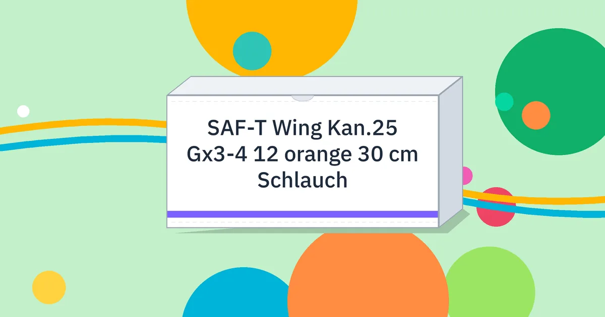 Symbolbild: Packung mit der Aufschrift SAF-T Wing Kan.25 Gx3-4 12 orange 30 cm Schlauch (PZN 09104971) – Verfügbarkeit und Bezug in Apotheken in Frankfurt am Main