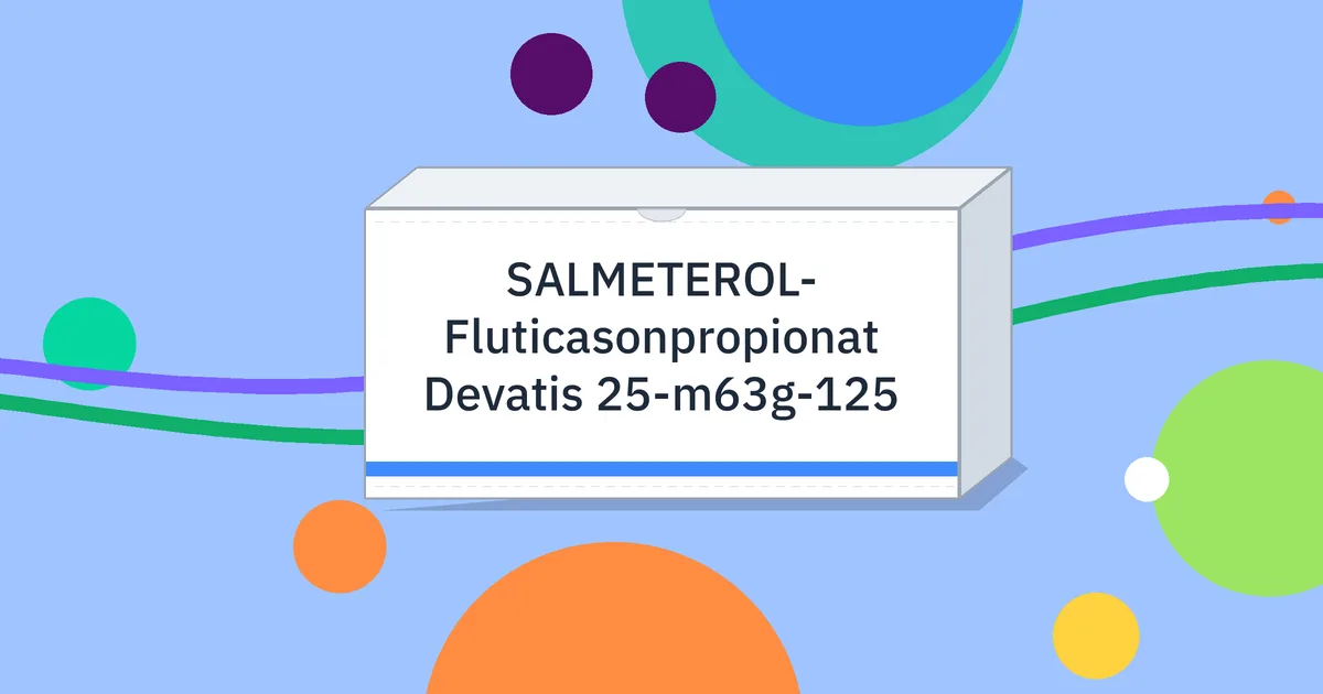Symbolbild: Packung mit der Aufschrift SALMETEROL-Fluticasonpropionat Devatis 25-m63g-125 (PZN 17976567) – Verfügbarkeit und Bezug in Apotheken in Frankfurt am Main