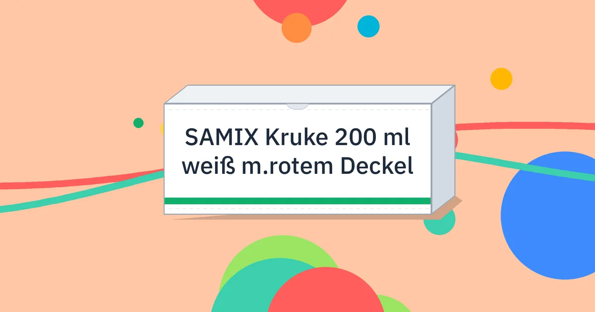 Symbolbild: Packung mit der Aufschrift SAMIX Kruke 200 ml weiß m.rotem Deckel (PZN 19987813) – Verfügbarkeit und Bezug in Apotheken in Frankfurt am Main