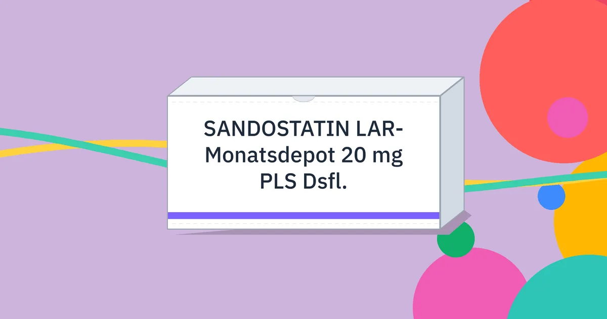 Symbolbild: Packung mit der Aufschrift SANDOSTATIN LAR-Monatsdepot 20 mg PLS Dsfl. (PZN 11027373) – Verfügbarkeit und Bezug in Apotheken in Frankfurt am Main