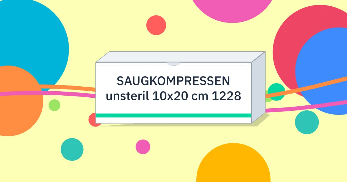 Symbolbild: Packung mit der Aufschrift SAUGKOMPRESSEN unsteril 10x20 cm 1228 (PZN 17833514) – Verfügbarkeit und Bezug in Apotheken in Frankfurt am Main