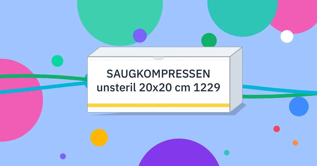 Symbolbild: Packung mit der Aufschrift SAUGKOMPRESSEN unsteril 20x20 cm 1229 (PZN 17833520) – Verfügbarkeit und Bezug in Apotheken in Frankfurt am Main