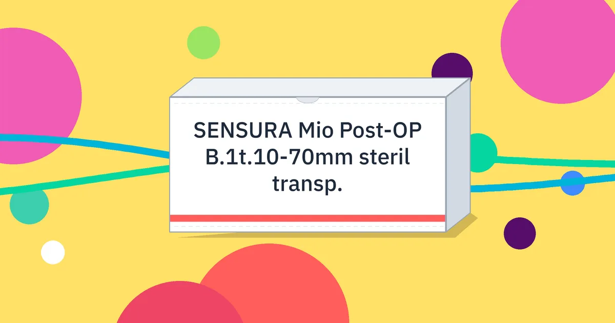 Symbolbild: Packung mit der Aufschrift SENSURA Mio Post-OP B.1t.10-70mm steril transp. (PZN 12727492) – Verfügbarkeit und Bezug in Apotheken in Frankfurt am Main
