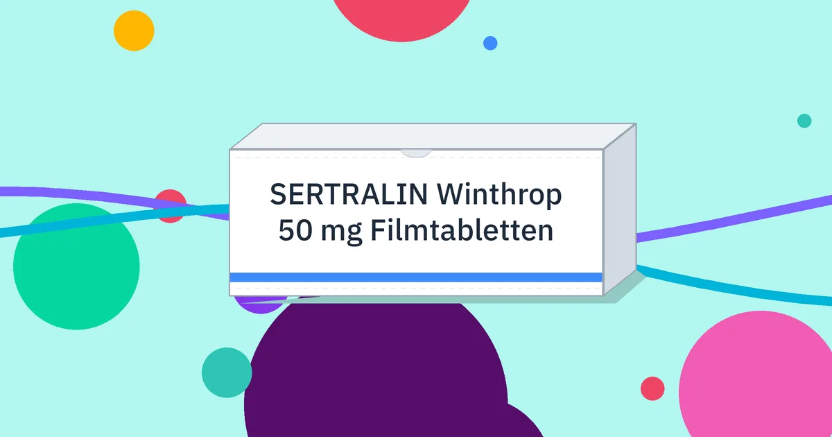 Symbolbild: Packung mit der Aufschrift SERTRALIN Winthrop 50 mg Filmtabletten (PZN 01028727) – Verfügbarkeit und Bezug in Apotheken in Frankfurt am Main