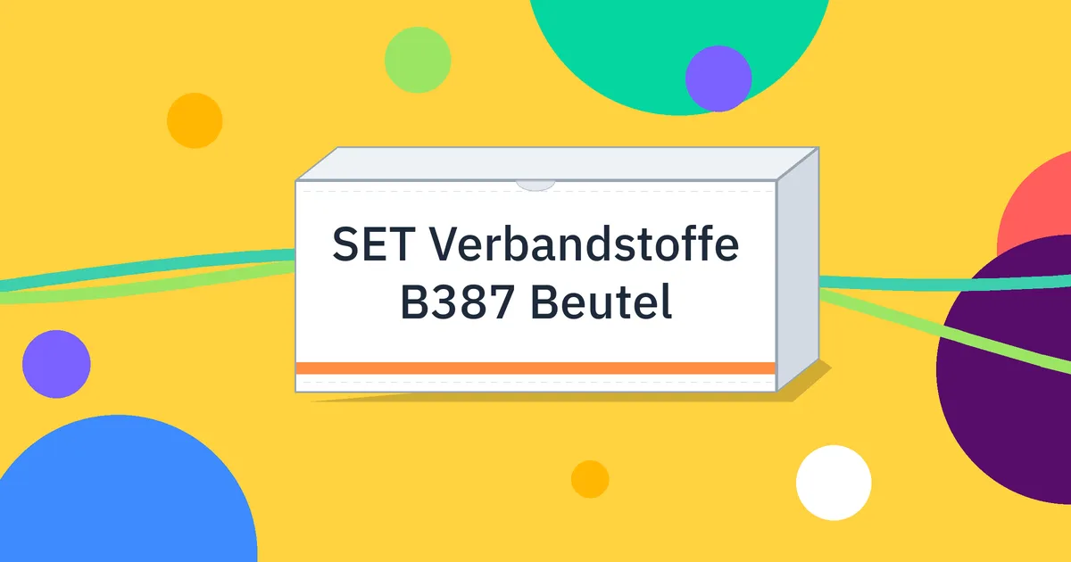 Symbolbild: Packung mit der Aufschrift SET Verbandstoffe B387 Beutel (PZN 10943010) – Verfügbarkeit und Bezug in Apotheken in Frankfurt am Main