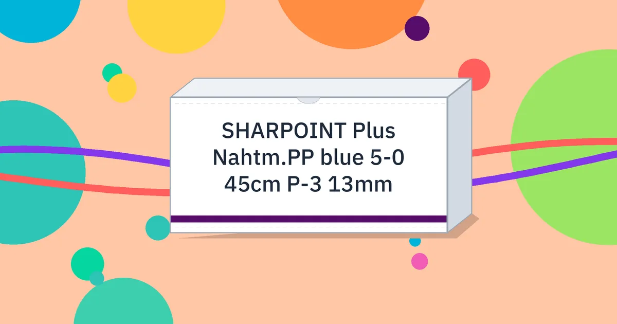Symbolbild: Packung mit der Aufschrift SHARPOINT Plus Nahtm.PP blue 5-0 45cm P-3 13mm (PZN 17985299) – Verfügbarkeit und Bezug in Apotheken in Frankfurt am Main