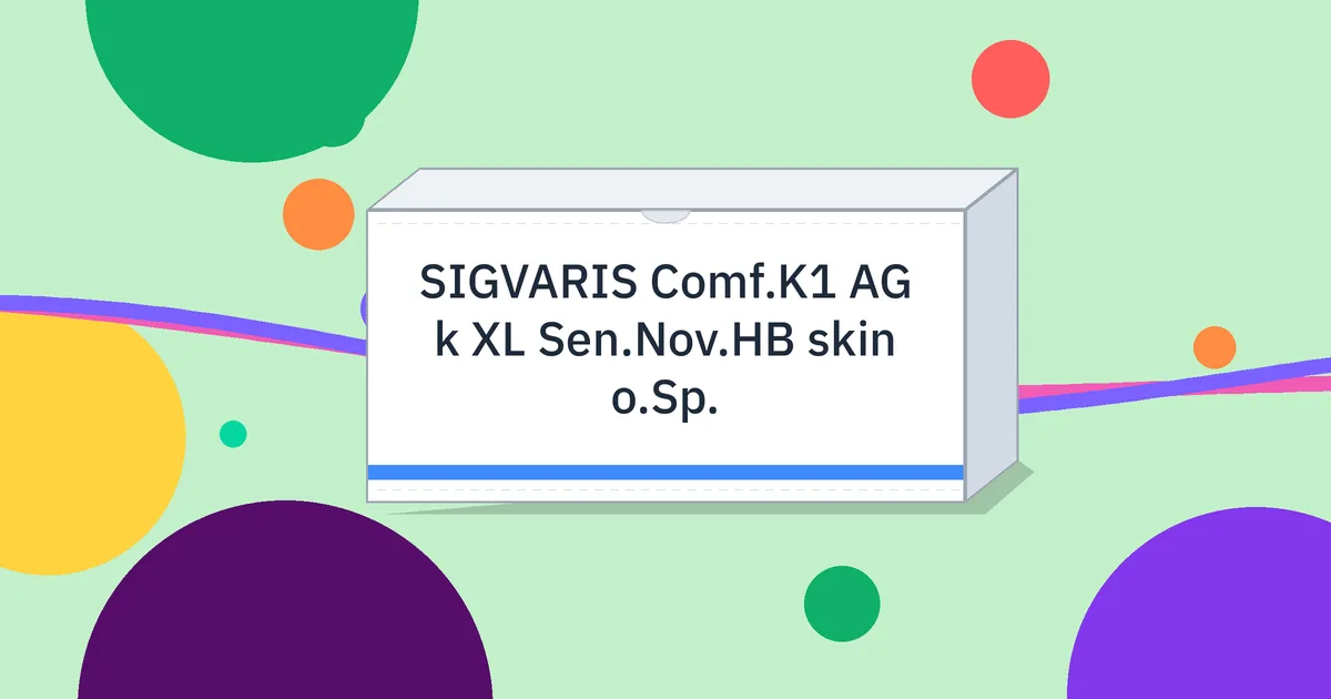 Symbolbild: Packung mit der Aufschrift SIGVARIS Comf.K1 AG k XL Sen.Nov.HB skin o.Sp. (PZN 17102259) – Verfügbarkeit und Bezug in Apotheken in Frankfurt am Main