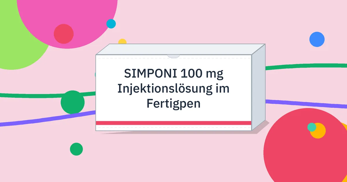 Symbolbild: Packung mit der Aufschrift SIMPONI 100 mg Injektionslösung im Fertigpen (PZN 20398128) – Verfügbarkeit und Bezug in Apotheken in Frankfurt am Main