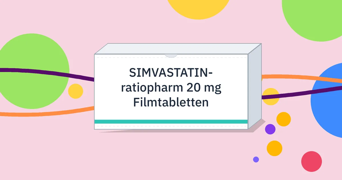 Symbolbild: Packung mit der Aufschrift SIMVASTATIN-ratiopharm 20 mg Filmtabletten (PZN 03508650) – Verfügbarkeit und Bezug in Apotheken in Frankfurt am Main