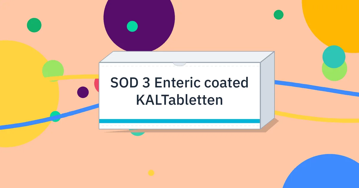 Symbolbild: Packung mit der Aufschrift SOD 3 Enteric coated KALTabletten (PZN 13895234) – Verfügbarkeit und Bezug in Apotheken in Frankfurt am Main