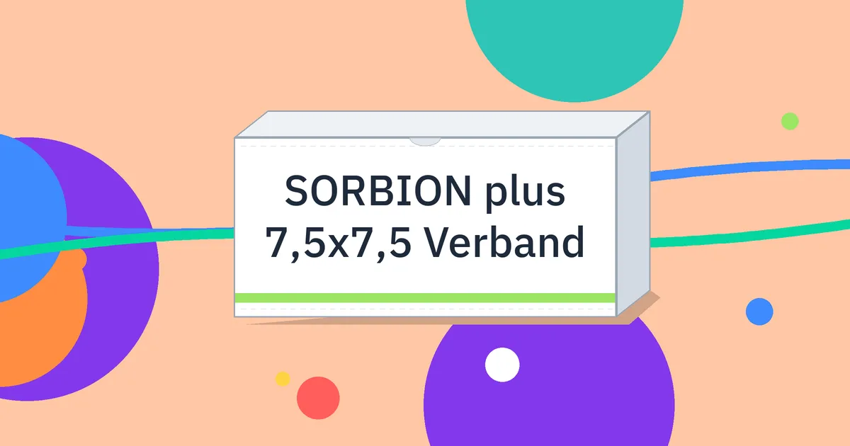 Symbolbild: Packung mit der Aufschrift SORBION plus 7,5x7,5 Verband (PZN 06099301) – Verfügbarkeit und Bezug in Apotheken in Frankfurt am Main