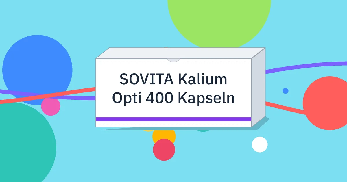 Symbolbild: Packung mit der Aufschrift SOVITA Kalium Opti 400 Kapseln (PZN 11589987) – Verfügbarkeit und Bezug in Apotheken in Frankfurt am Main
