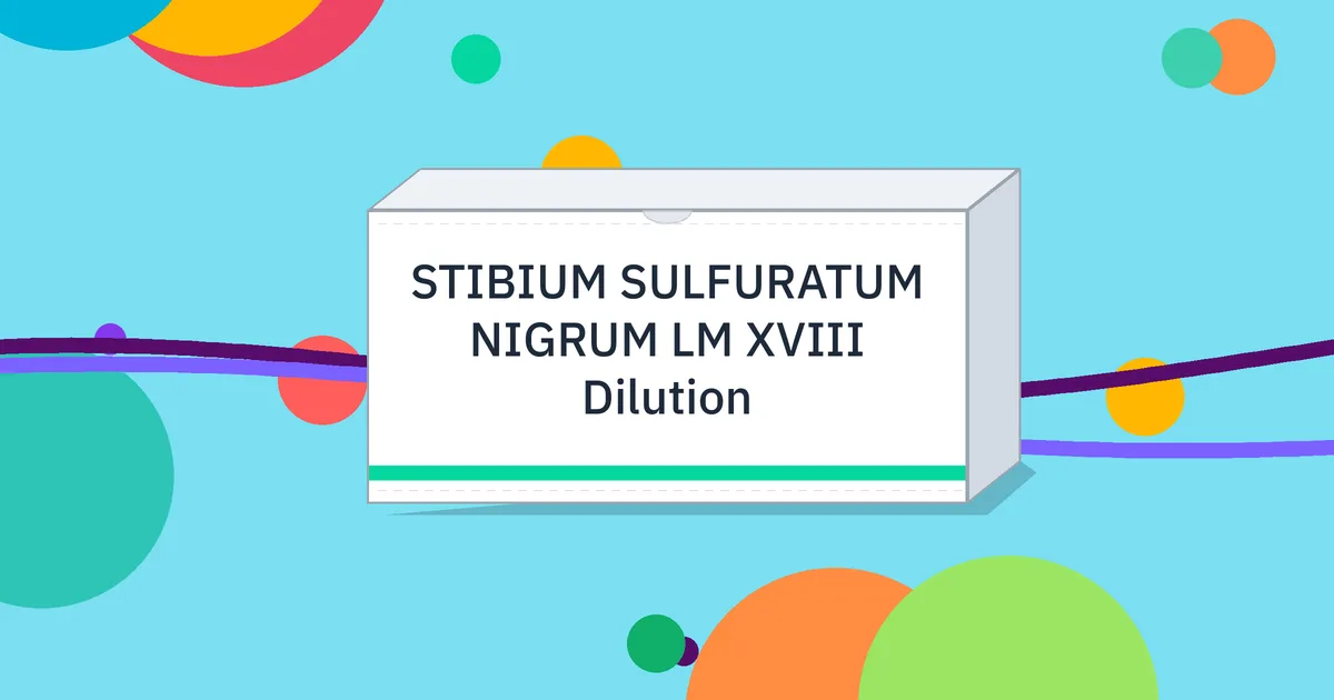 Symbolbild: Packung mit der Aufschrift STIBIUM SULFURATUM NIGRUM LM XVIII Dilution (PZN 01072622) – Verfügbarkeit und Bezug in Apotheken in Frankfurt am Main