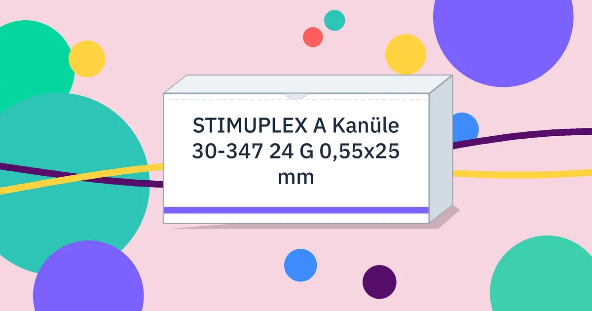 Symbolbild: Packung mit der Aufschrift STIMUPLEX A Kanüle 30-347 24 G 0,55x25 mm (PZN 06166227) – Verfügbarkeit und Bezug in Apotheken in Frankfurt am Main