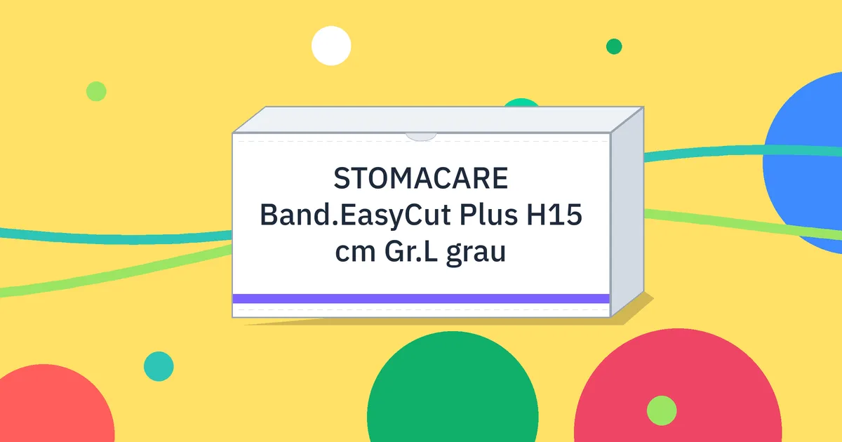 Symbolbild: Packung mit der Aufschrift STOMACARE Band.EasyCut Plus H15 cm Gr.L grau (PZN 16314516) – Verfügbarkeit und Bezug in Apotheken in Frankfurt am Main