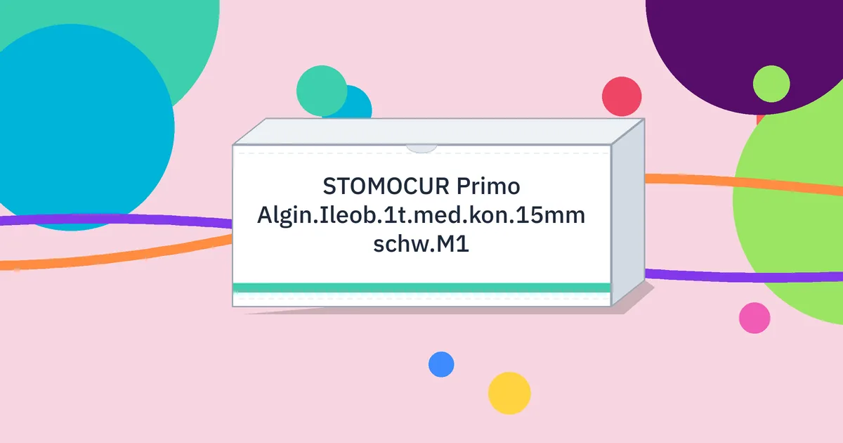 Symbolbild: Packung mit der Aufschrift STOMOCUR Primo Algin.Ileob.1t.med.kon.15mm schw.M1 (PZN 19536789) – Verfügbarkeit und Bezug in Apotheken in Frankfurt am Main