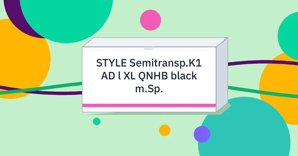 Symbolbild: Packung mit der Aufschrift STYLE Semitransp.K1 AD l XL QNHB black m.Sp. (PZN 18869997) – Verfügbarkeit und Bezug in Apotheken in Frankfurt am Main