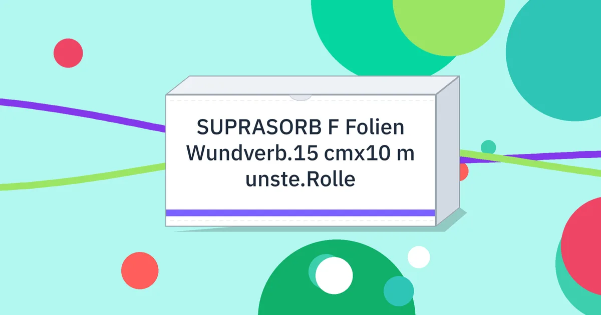 Symbolbild: Packung mit der Aufschrift SUPRASORB F Folien Wundverb.15 cmx10 m unste.Rolle (PZN 17833796) – Verfügbarkeit und Bezug in Apotheken in Frankfurt am Main