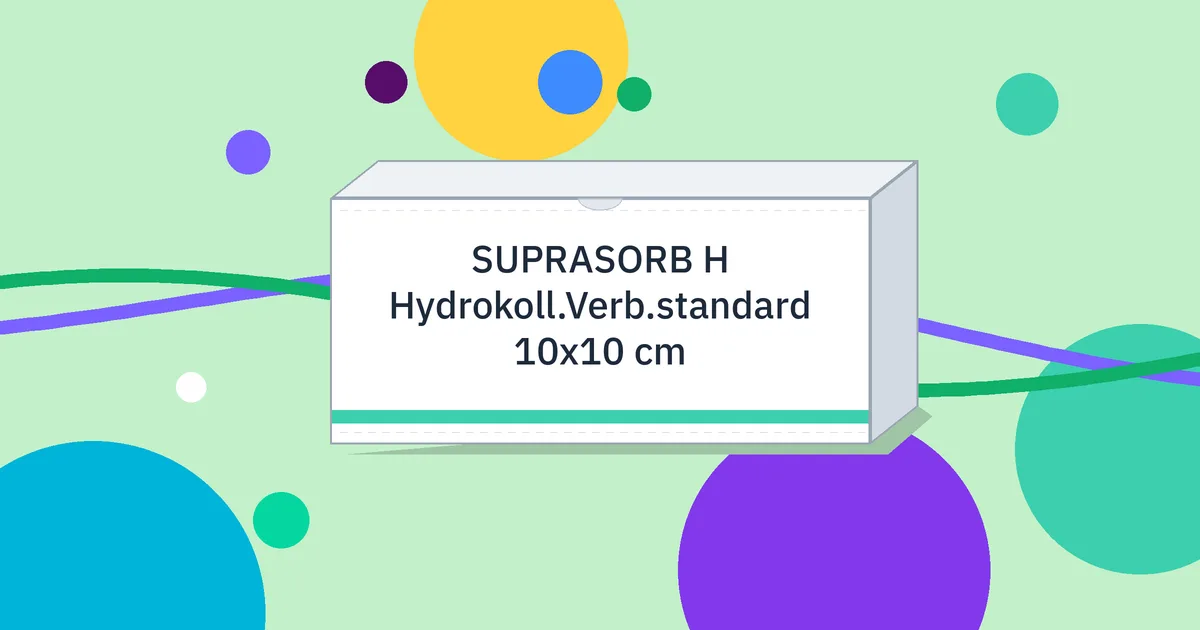 Symbolbild: Packung mit der Aufschrift SUPRASORB H Hydrokoll.Verb.standard 10x10 cm (PZN 00130228) – Verfügbarkeit und Bezug in Apotheken in Frankfurt am Main