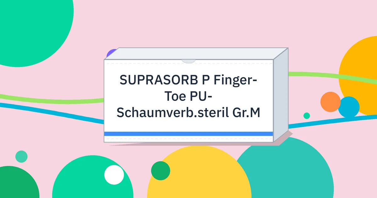 Symbolbild: Packung mit der Aufschrift SUPRASORB P Finger-Toe PU-Schaumverb.steril Gr.M (PZN 19283957) – Verfügbarkeit und Bezug in Apotheken in Frankfurt am Main