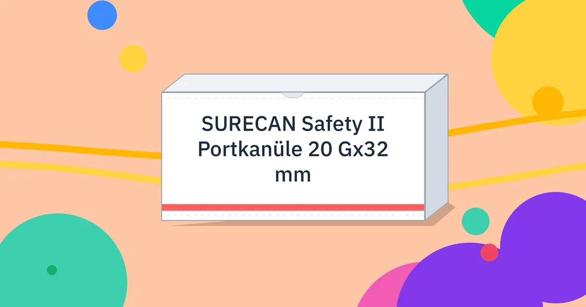 Symbolbild: Packung mit der Aufschrift SURECAN Safety II Portkanüle 20 Gx32 mm (PZN 20691408) – Verfügbarkeit und Bezug in Apotheken in Frankfurt am Main