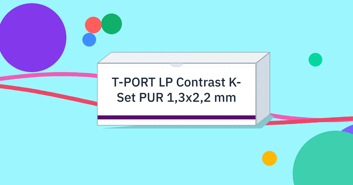 Symbolbild: Packung mit der Aufschrift T-PORT LP Contrast K-Set PUR 1,3x2,2 mm (PZN 17589037) – Verfügbarkeit und Bezug in Apotheken in Frankfurt am Main