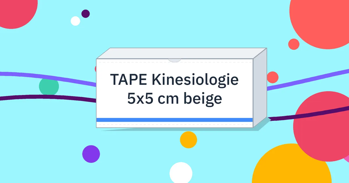 Symbolbild: Packung mit der Aufschrift TAPE Kinesiologie 5x5 cm beige (PZN 08761218) – Verfügbarkeit und Bezug in Apotheken in Frankfurt am Main