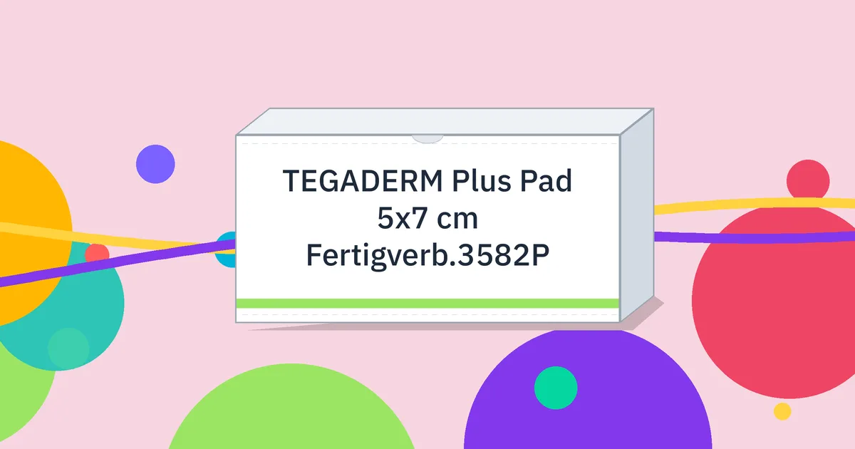 Symbolbild: Packung mit der Aufschrift TEGADERM Plus Pad 5x7 cm Fertigverb.3582P (PZN 05355593) – Verfügbarkeit und Bezug in Apotheken in Frankfurt am Main
