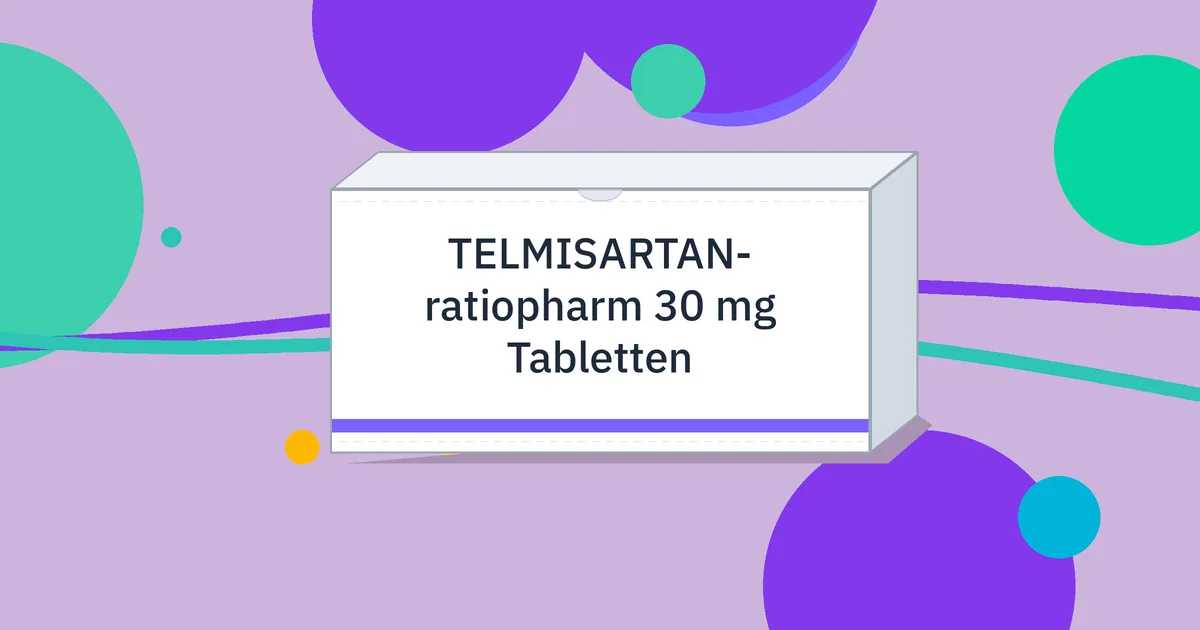 Symbolbild: Packung mit der Aufschrift TELMISARTAN-ratiopharm 30 mg Tabletten (PZN 02711780) – Verfügbarkeit und Bezug in Apotheken in Frankfurt am Main