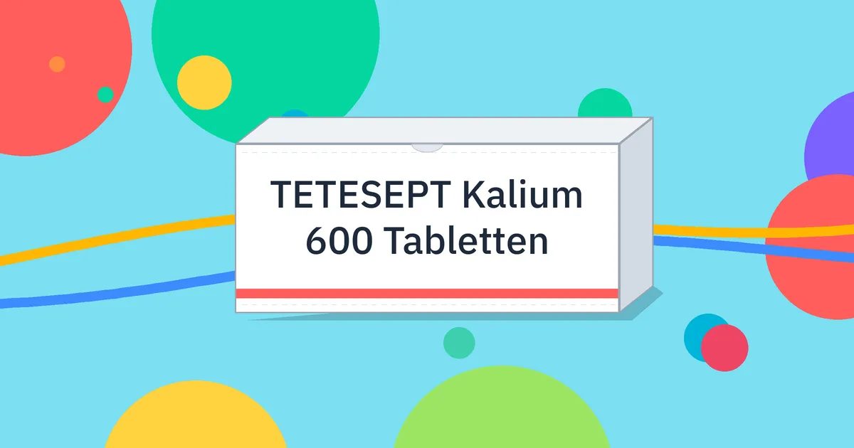 Symbolbild: Packung mit der Aufschrift TETESEPT Kalium 600 Tabletten (PZN 18458567) – Verfügbarkeit und Bezug in Apotheken in Frankfurt am Main