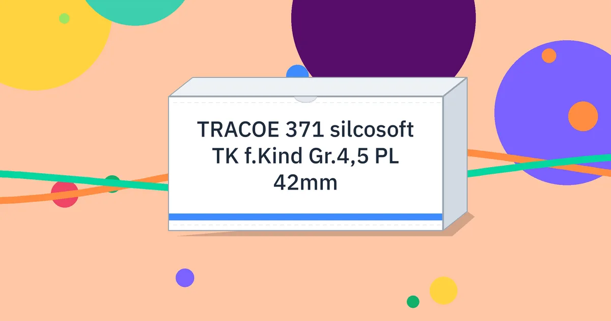 Symbolbild: Packung mit der Aufschrift TRACOE 371 silcosoft TK f.Kind Gr.4,5 PL 42mm (PZN 14315486) – Verfügbarkeit und Bezug in Apotheken in Frankfurt am Main
