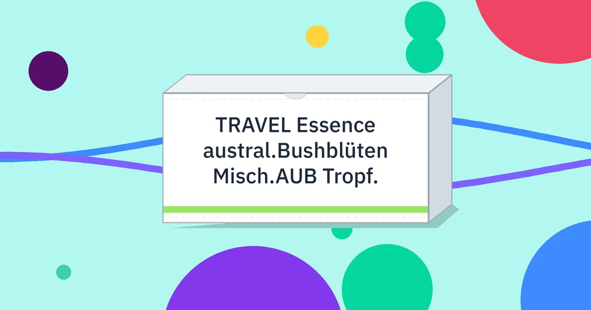 Symbolbild: Packung mit der Aufschrift TRAVEL Essence austral.Bushblüten Misch.AUB Tropf. (PZN 05001079) – Verfügbarkeit und Bezug in Apotheken in Frankfurt am Main