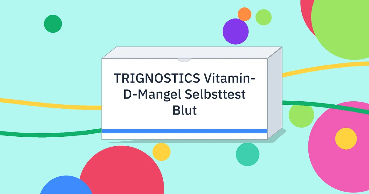 Symbolbild: Packung mit der Aufschrift TRIGNOSTICS Vitamin-D-Mangel Selbsttest Blut (PZN 19182908) – Verfügbarkeit und Bezug in Apotheken in Frankfurt am Main