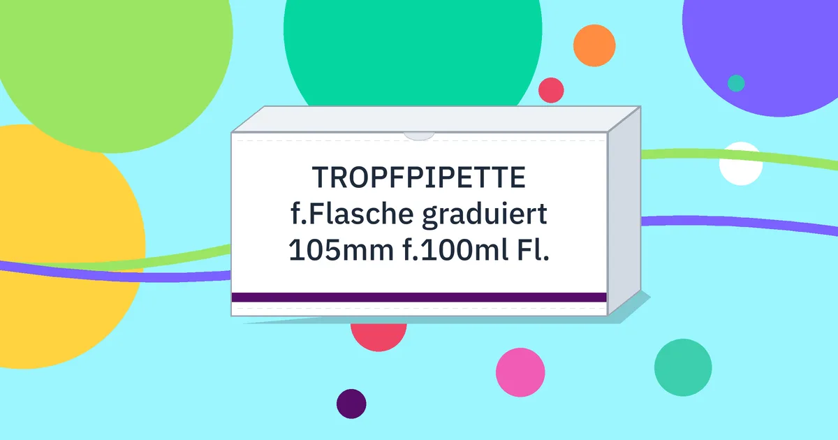 Symbolbild: Packung mit der Aufschrift TROPFPIPETTE f.Flasche graduiert 105mm f.100ml Fl. (PZN 11730687) – Verfügbarkeit und Bezug in Apotheken in Frankfurt am Main